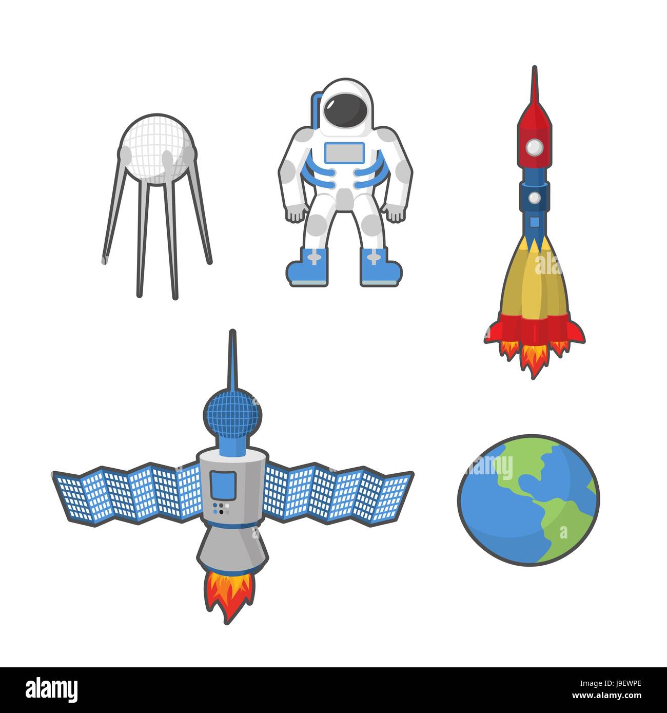 Astronaut and Earth space icon set. Vector illustration Stock Vector ...