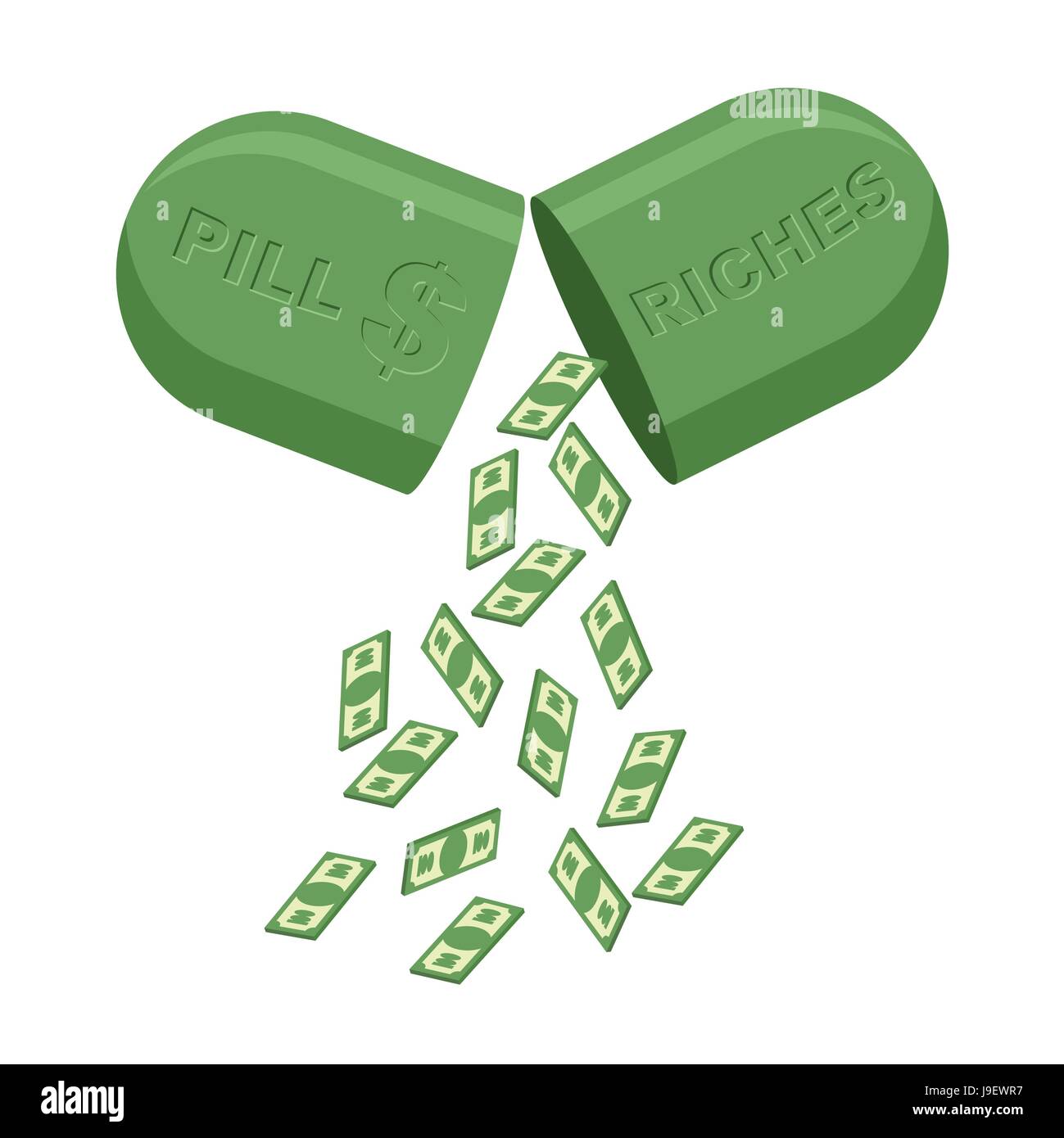 Pill for rich. Medicine for wealth. In tablet a lot of money, cash ...