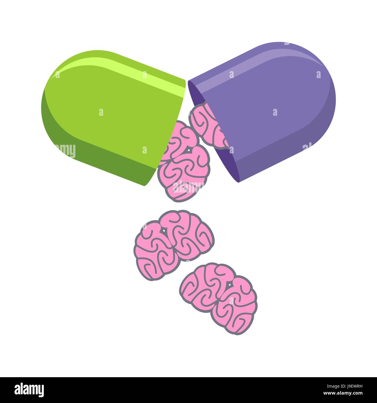 Pill with brains. Tablet for mind. Medical drug to increase IQ. Vector ...