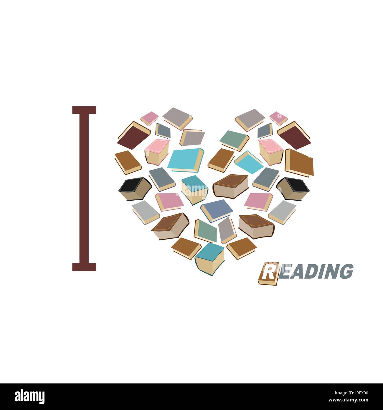 I love to read. Symbol heart of book reading. Many books vector ...