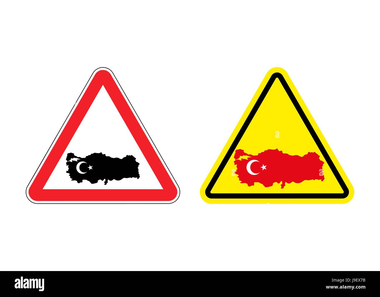 Attention Turkey. Warning sign for Turkish country. Red and yellow road ...