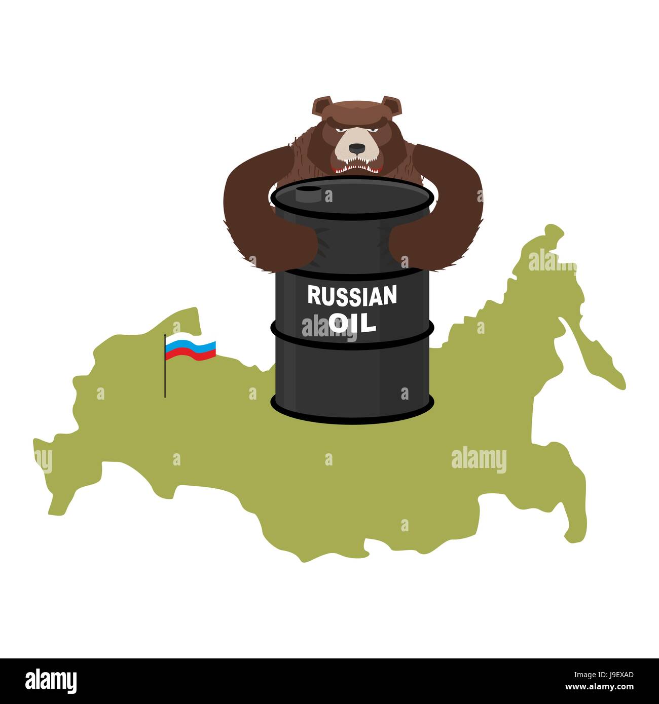 Barrel of oil on background maps of Russia. Flag of Russian Federation ...
