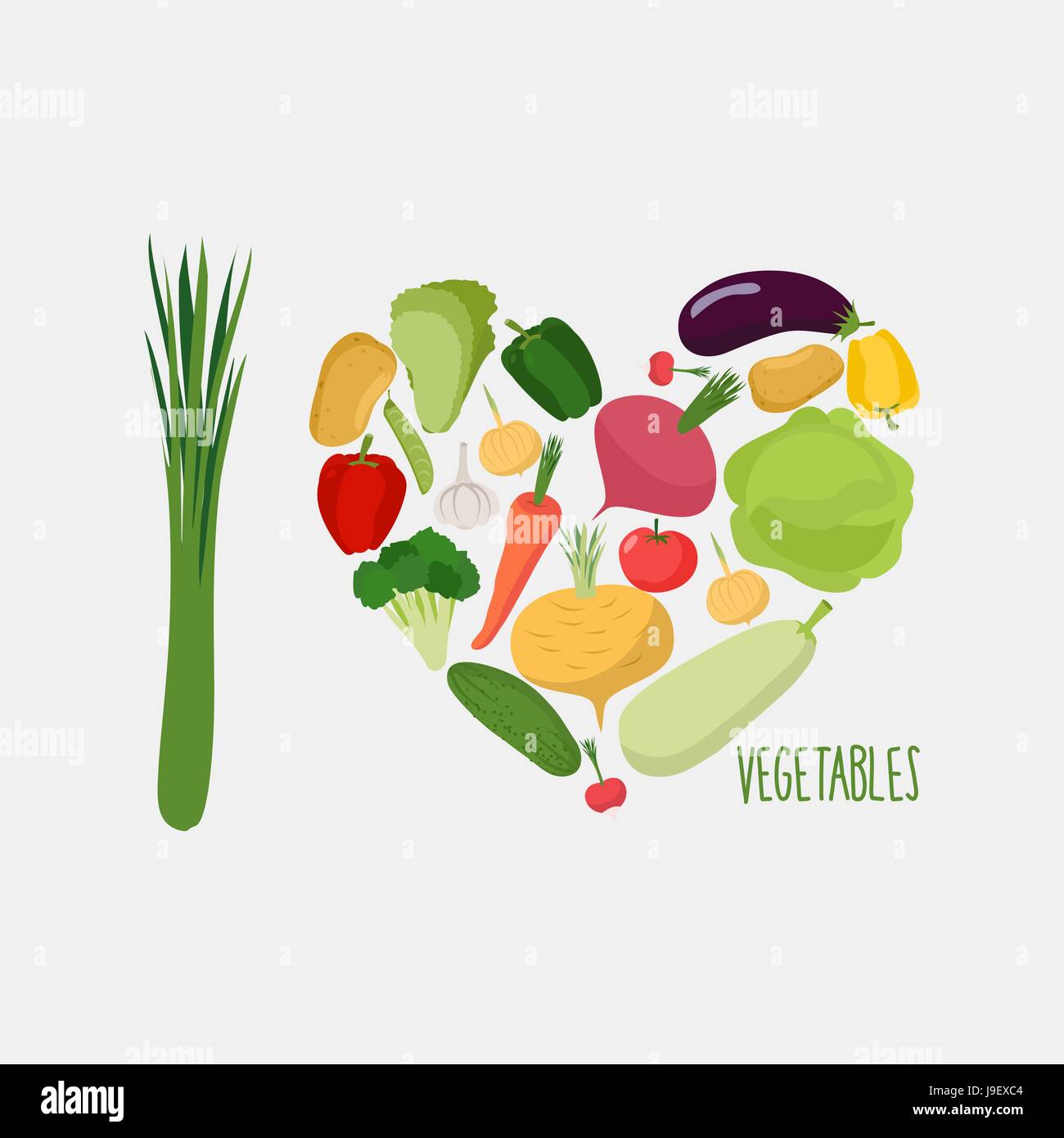 I love vegetables. Heart of vegetables. healthy food. Vector ...