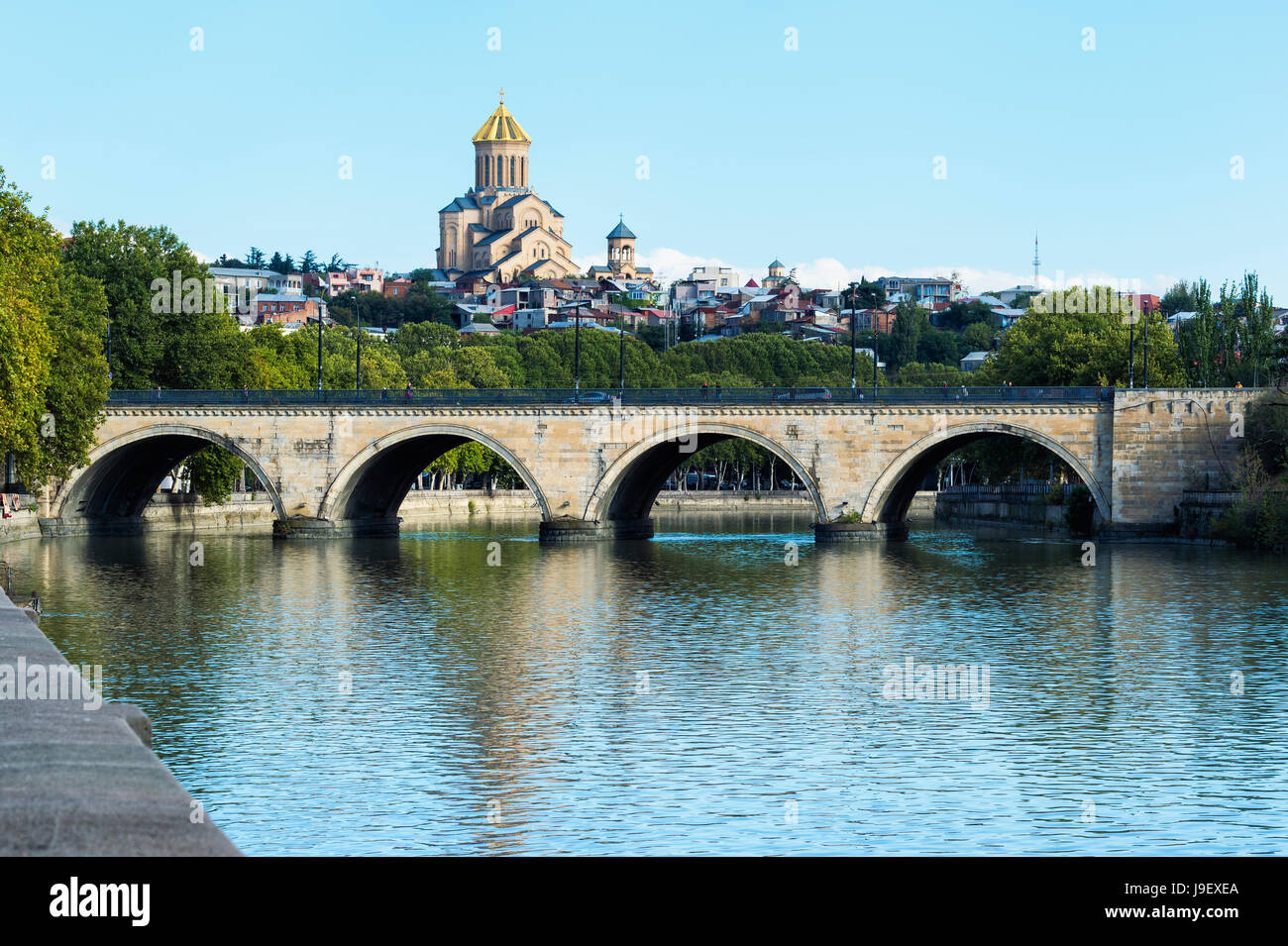 Chughureti or Saarbrucken bridge over Mtkvari river, Holy Trinity ...