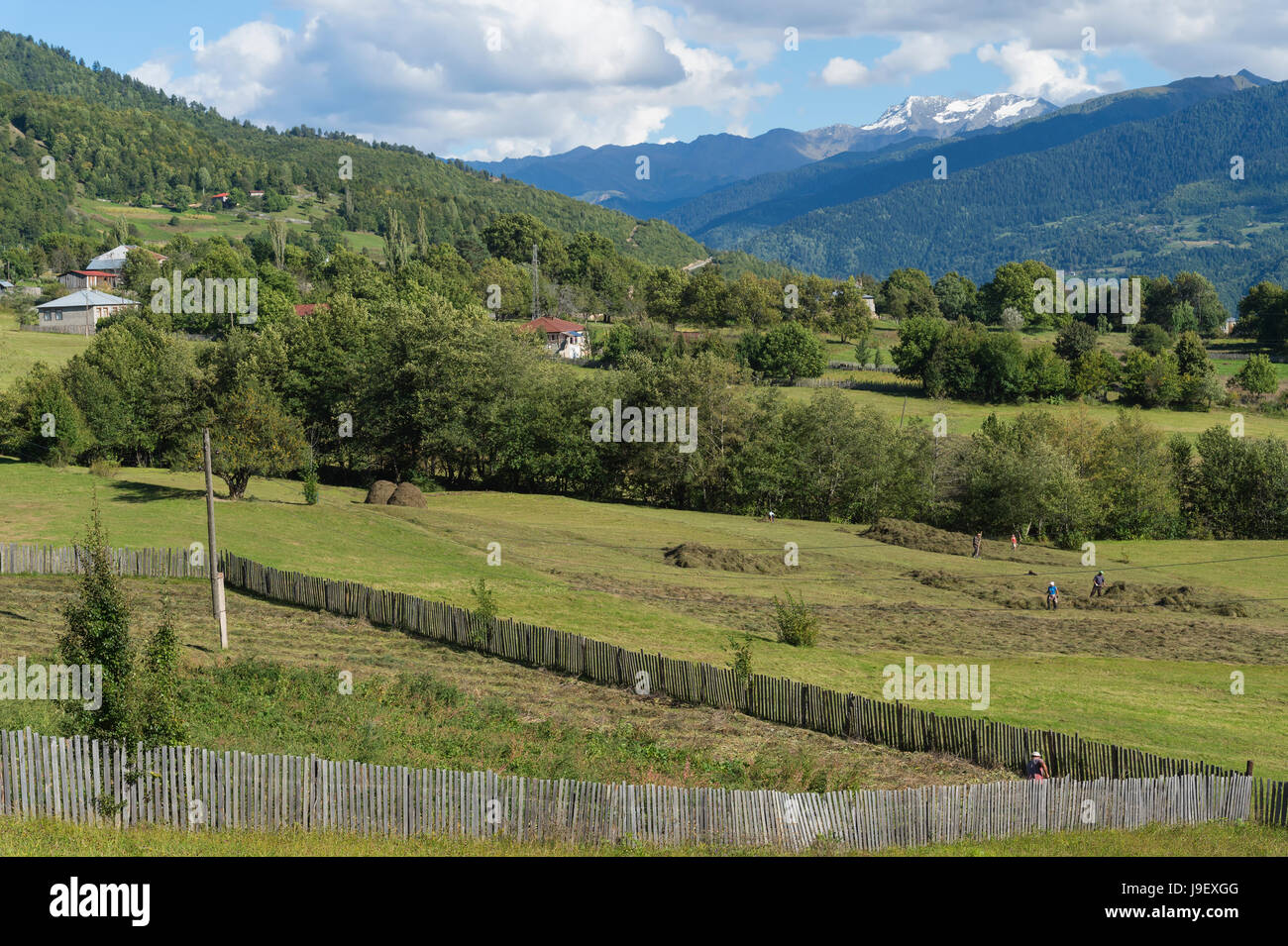 Georgian People working in field, Bucolic scenery, Lashtkhveri, Svaneti ...