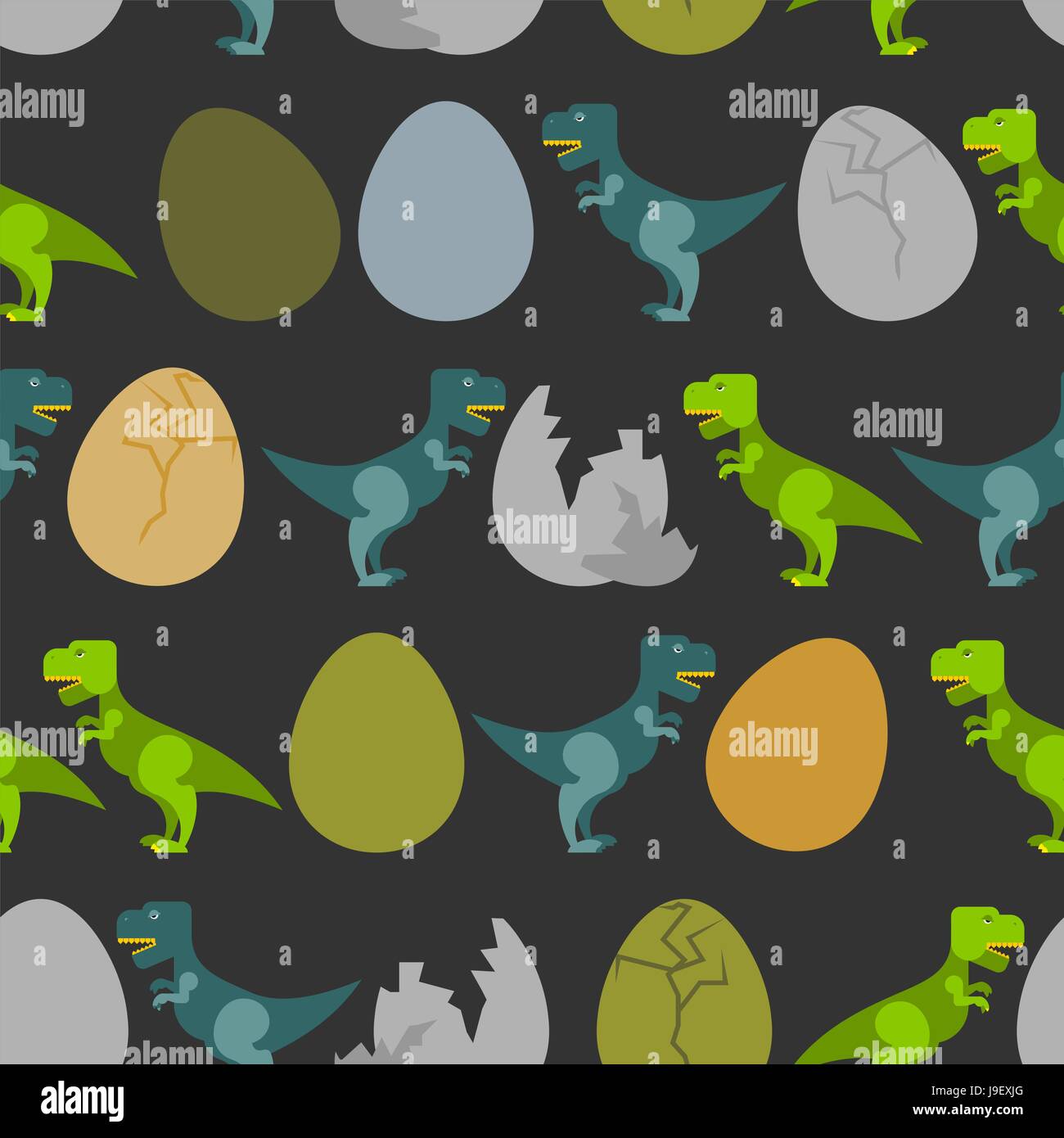 Tyrannosaurus and egg. Hatched little t-Rex seamless pattern. Ornament ...