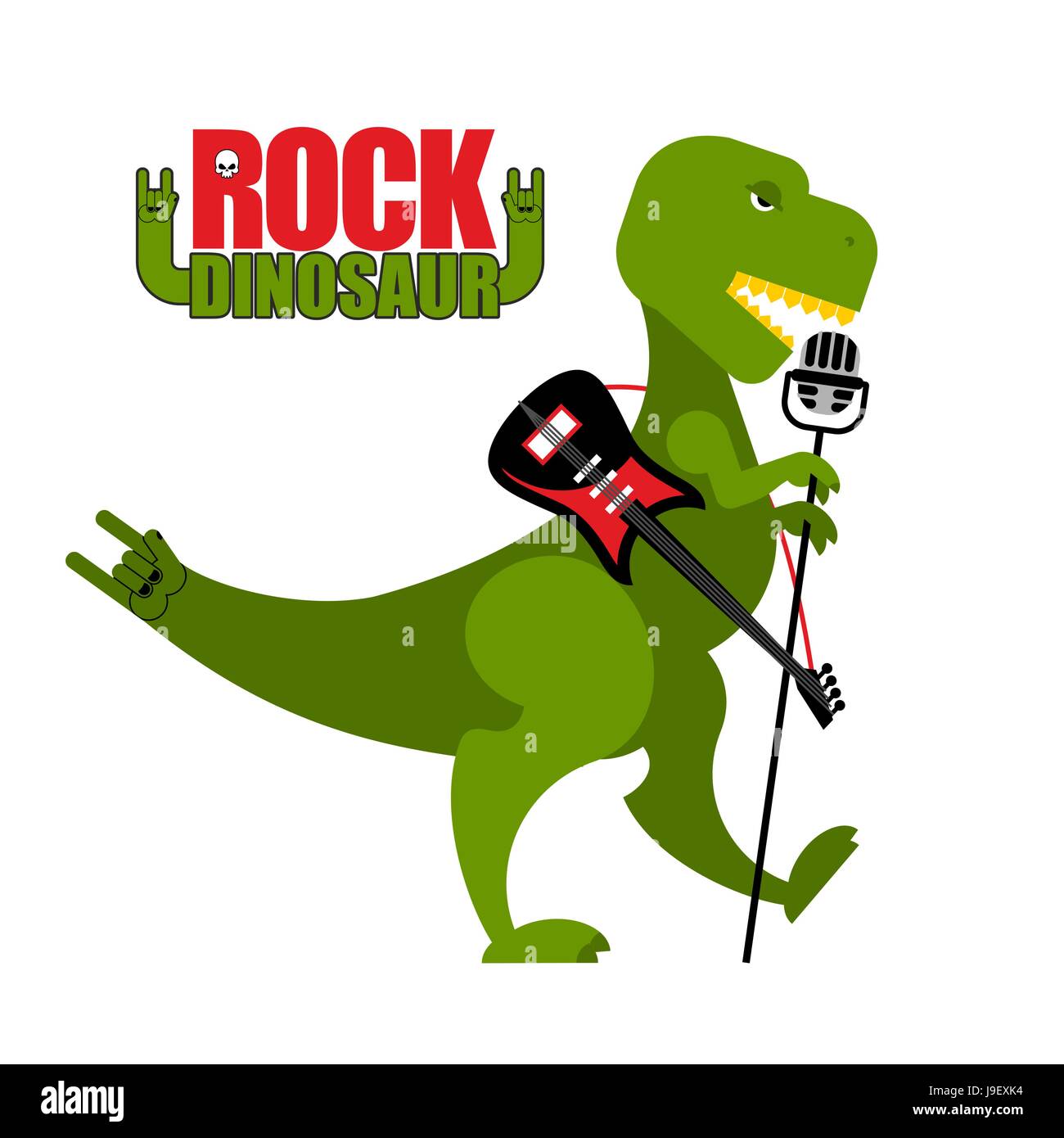 Rock dinosaur. Tyrannosaurus is singing into microphone. Dino T-Rex ...