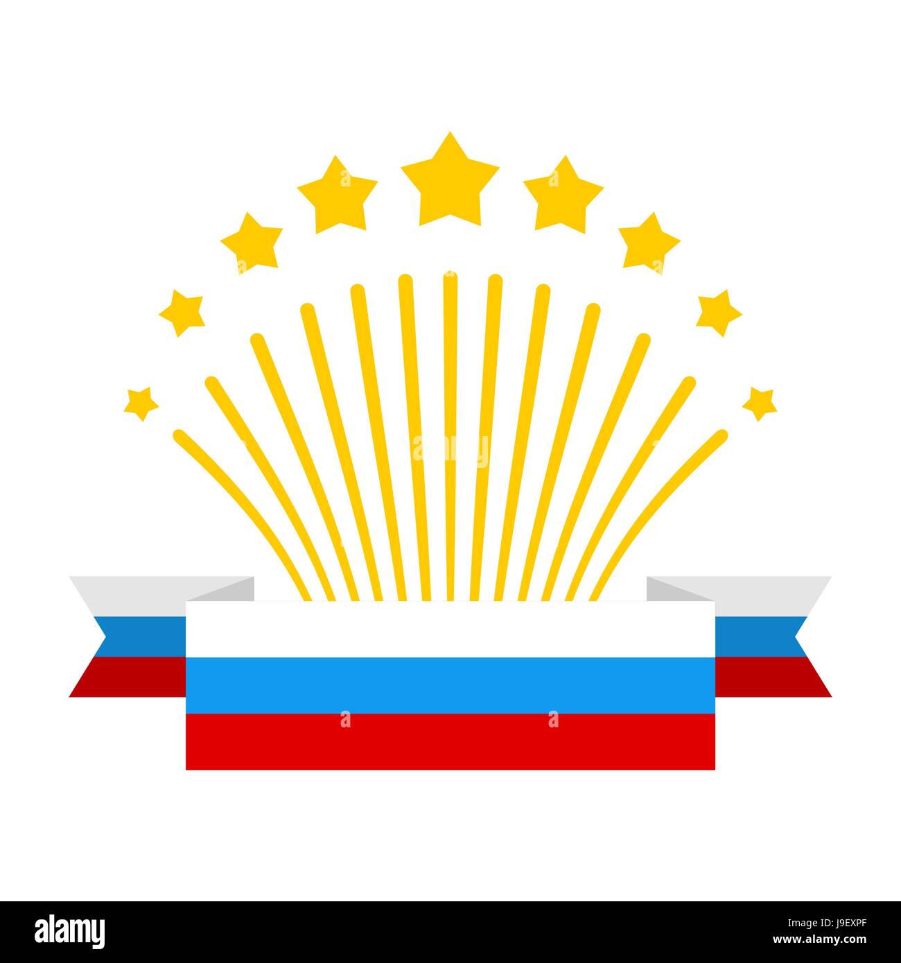 Salute and flag of Russia. Fireworks and Patriotic Ribbon from Tricolor ...
