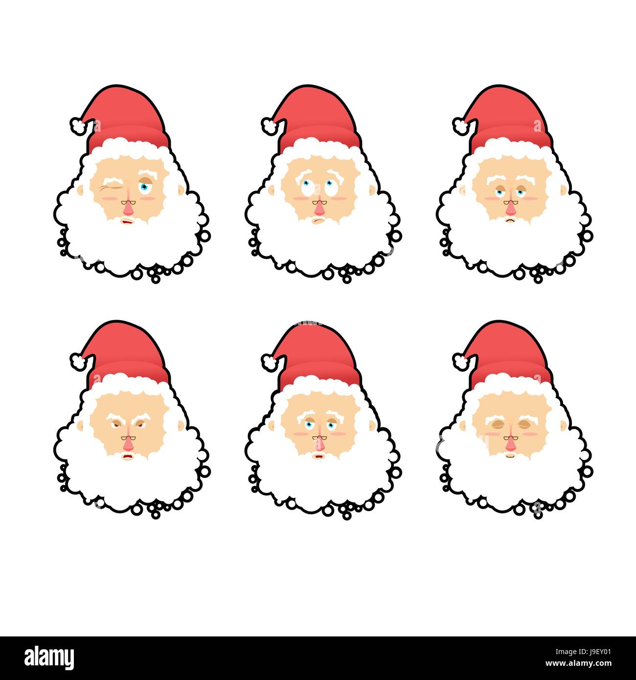 Santa Claus emotions set . Christmas character expression. Angry and ...