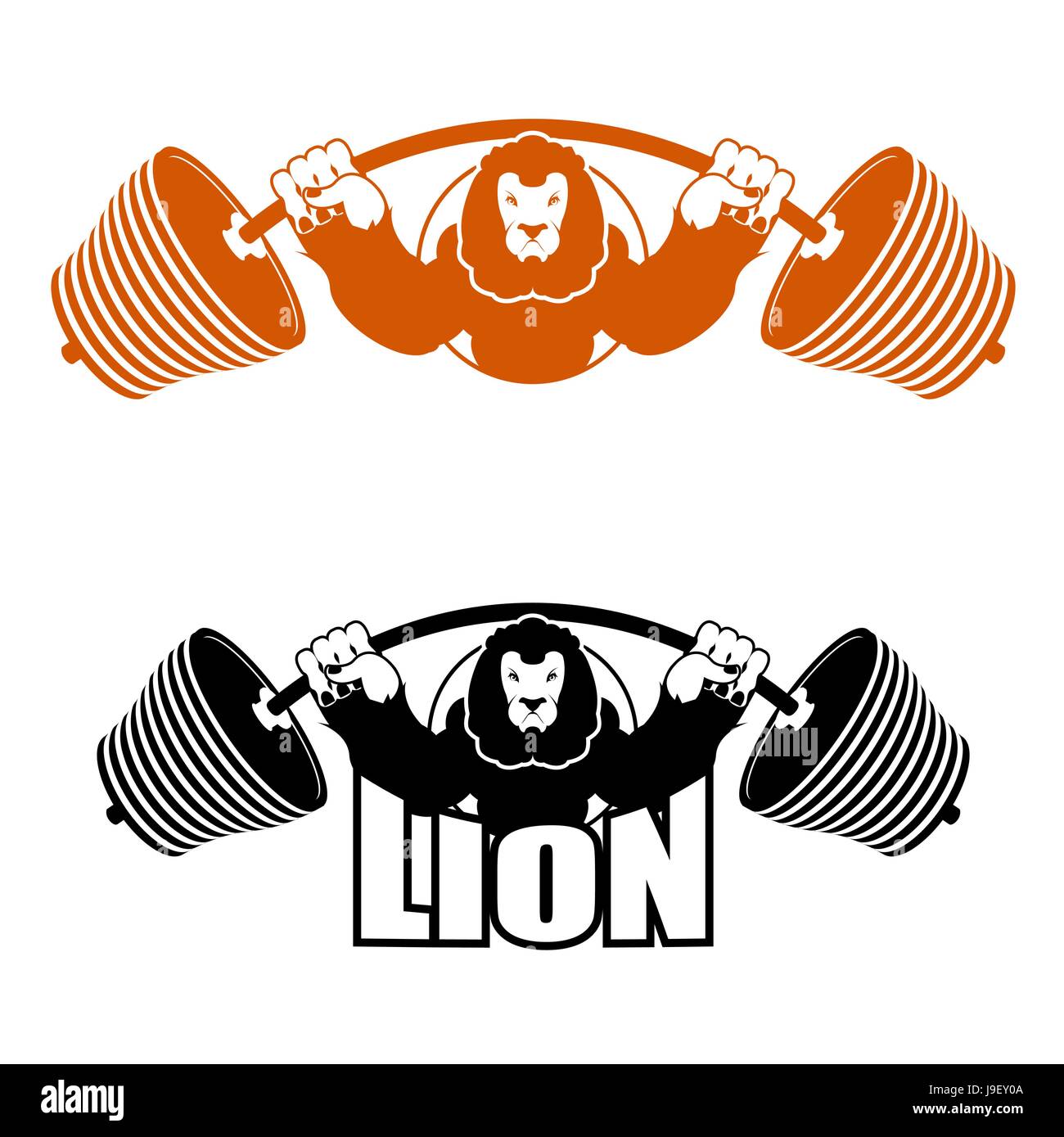 Angry Leo strong athlete. Barbell and Aggressive big beast. Lion Gym ...