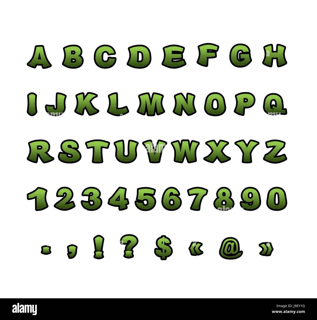 Mutant font. Green rough comic alphabet in style. Abstract ABC. Rough ...