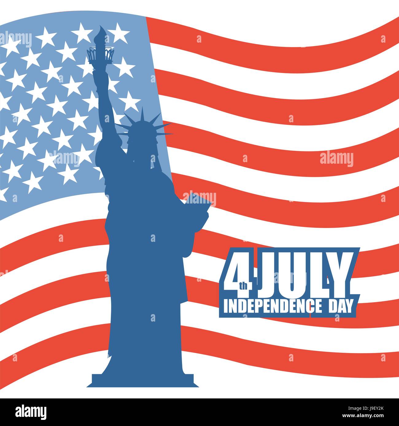 July 4th Independence Day of America. Statue of Liberty and USA flag ...