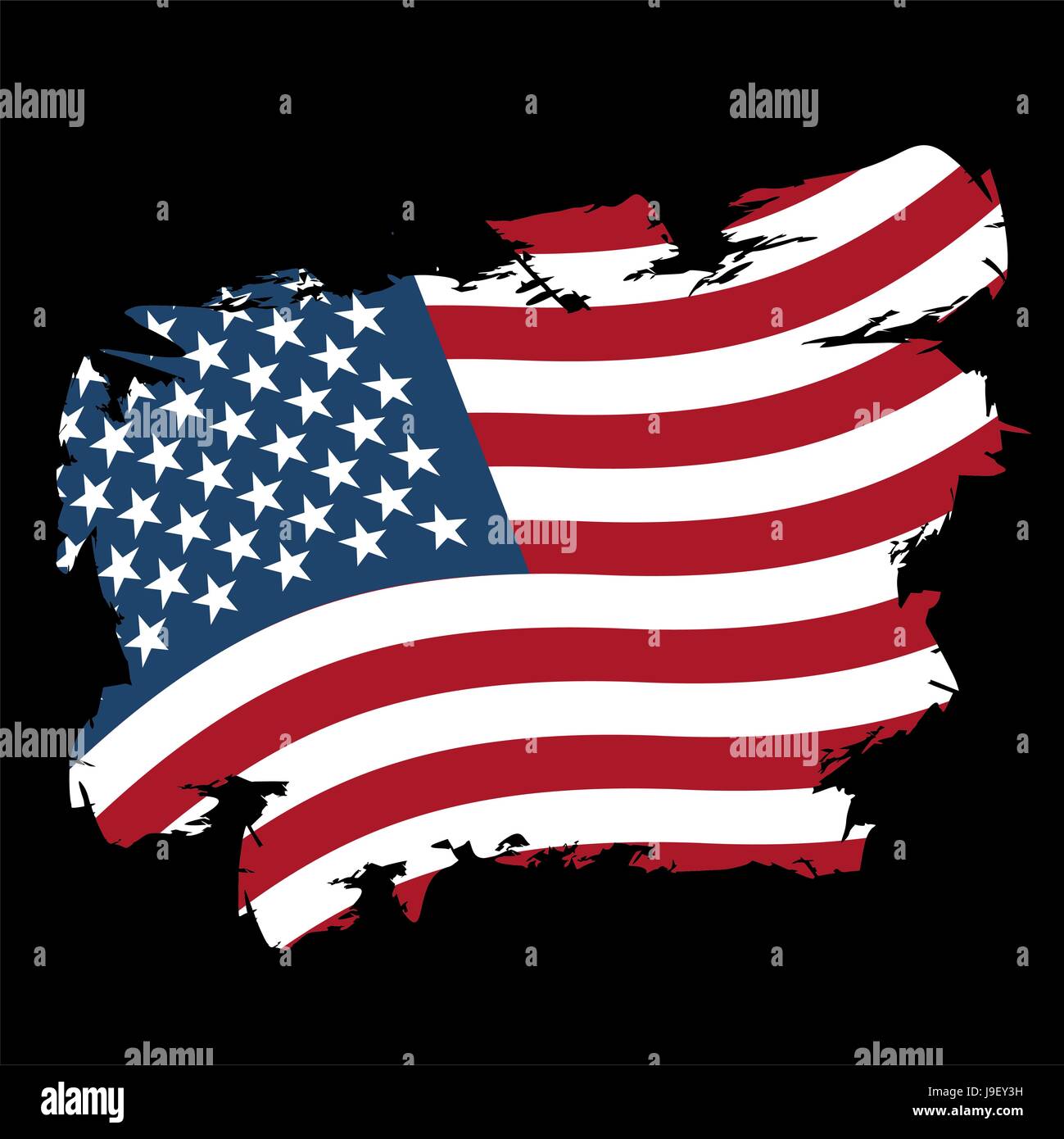 USA flag grunge style on black background. Brush strokes and ink ...