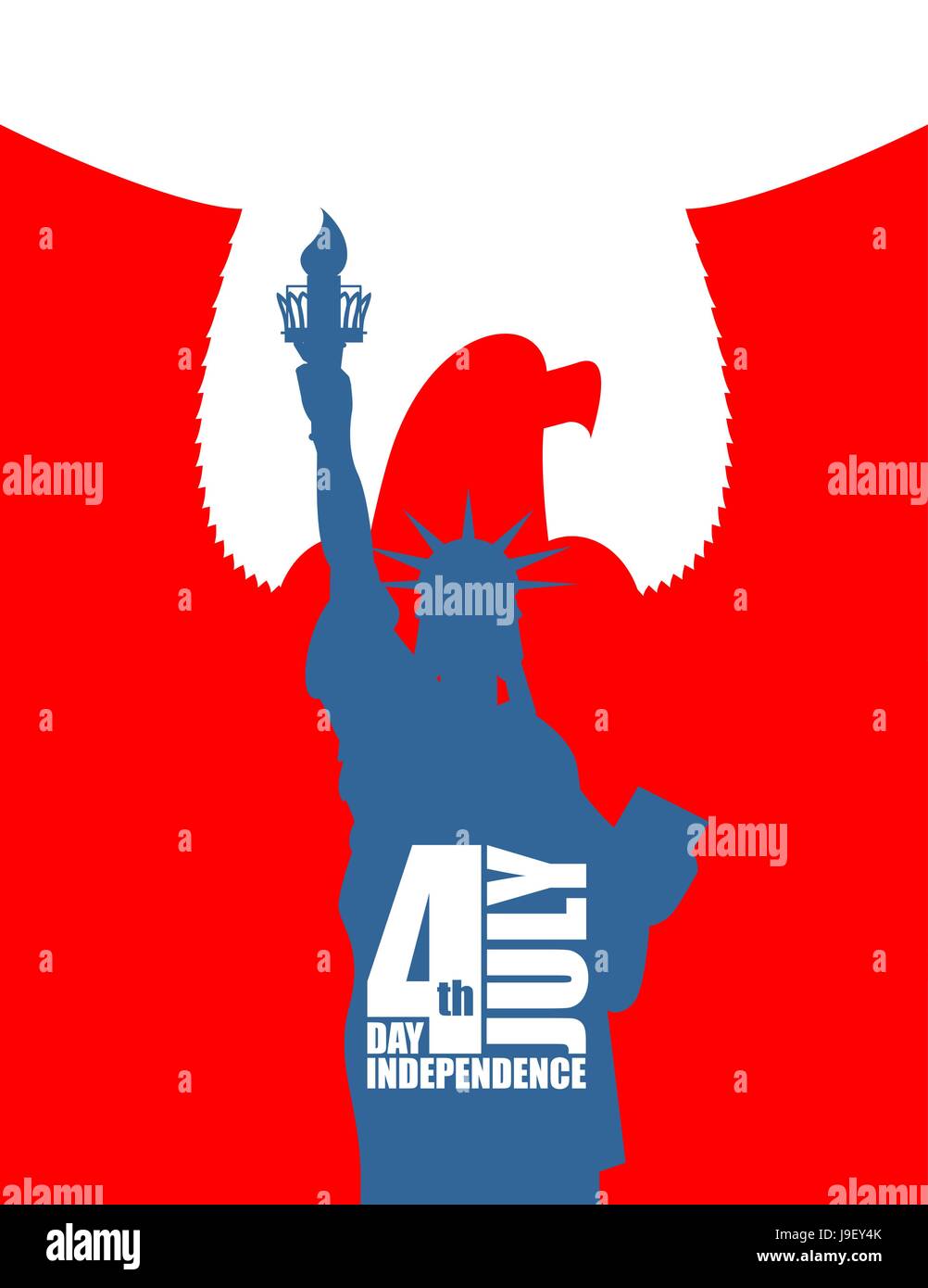 Statue of Liberty on background of red eagle. American Independence Day ...