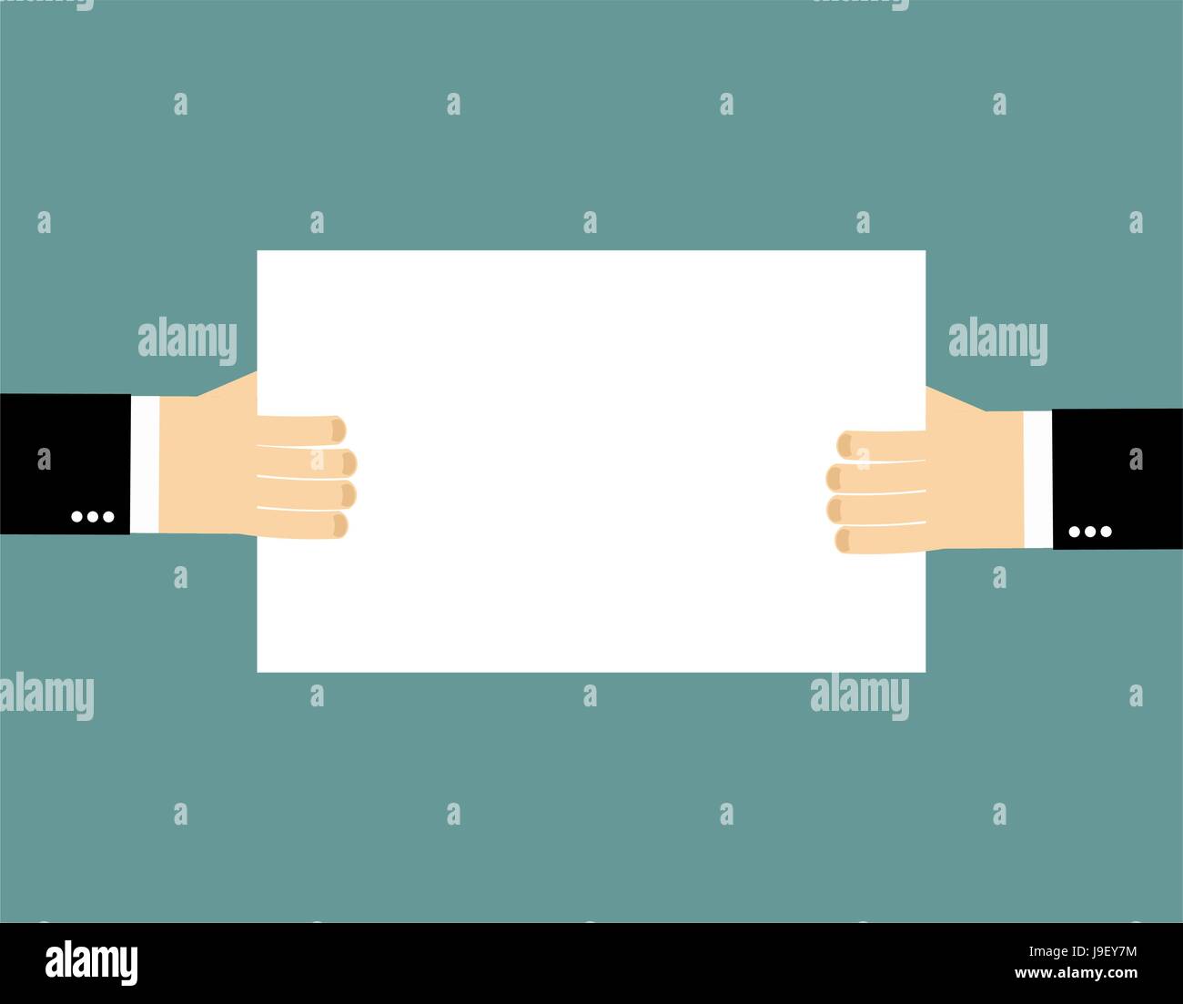 Plate Billboard and hands. An empty plate, hold hands of businessman ...