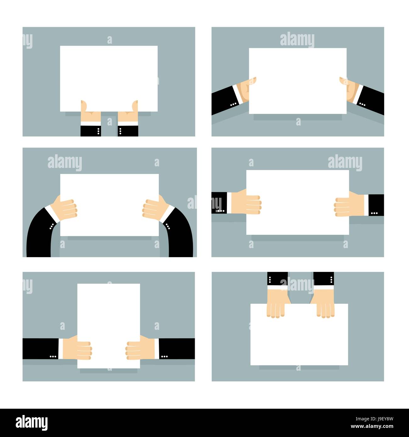 Hand and clean sheet blank billboard set. Business man holding an empty ...
