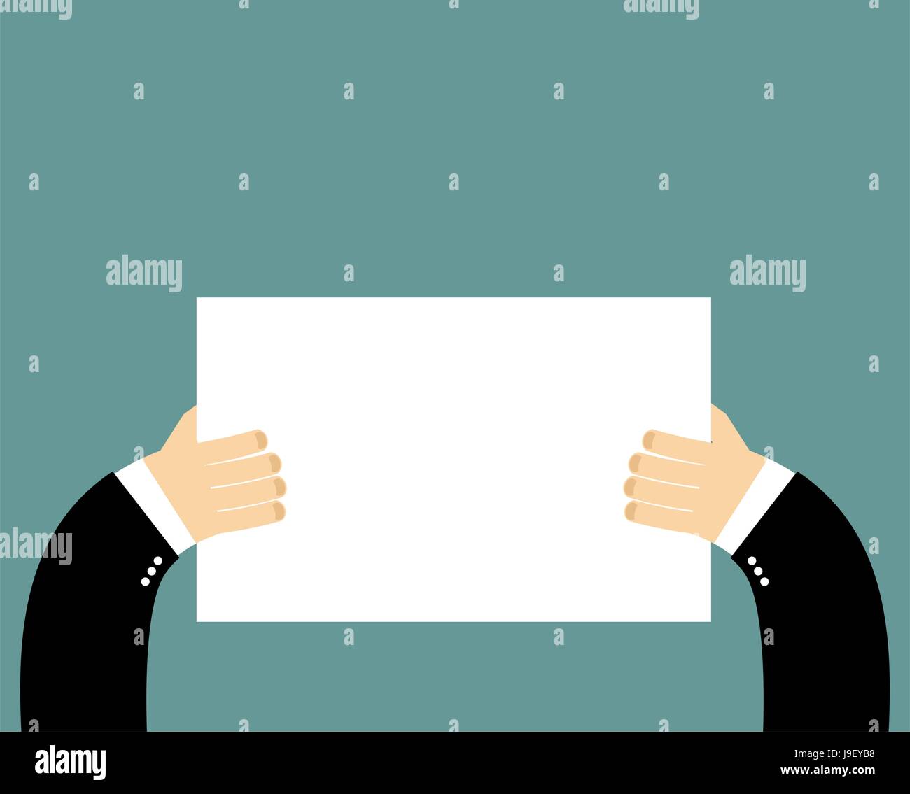 Hands and pure blank billboard banner sign. Businessman holding a ...