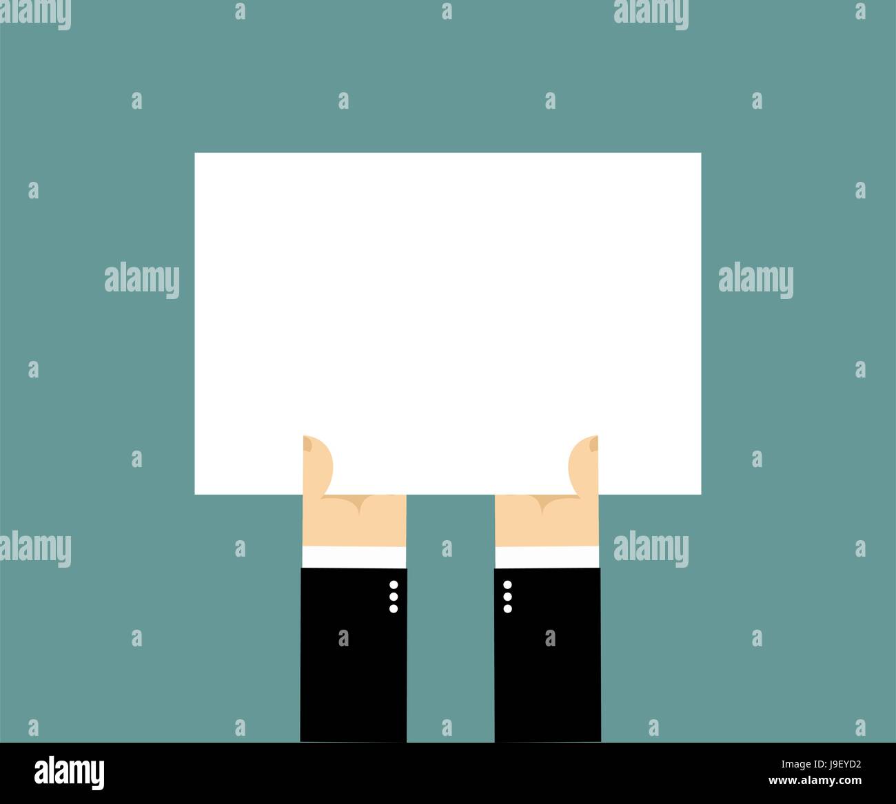 Hands and white sheet of paper, Billboard. Blank banner with place for ...