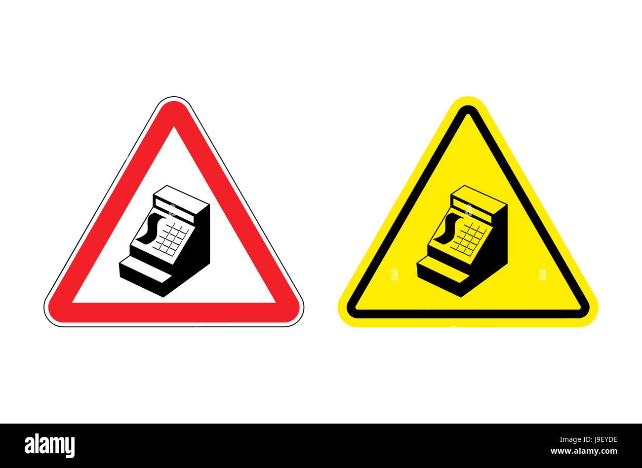 Warning sign cash register. Hazard yellow sign cashier in store ...