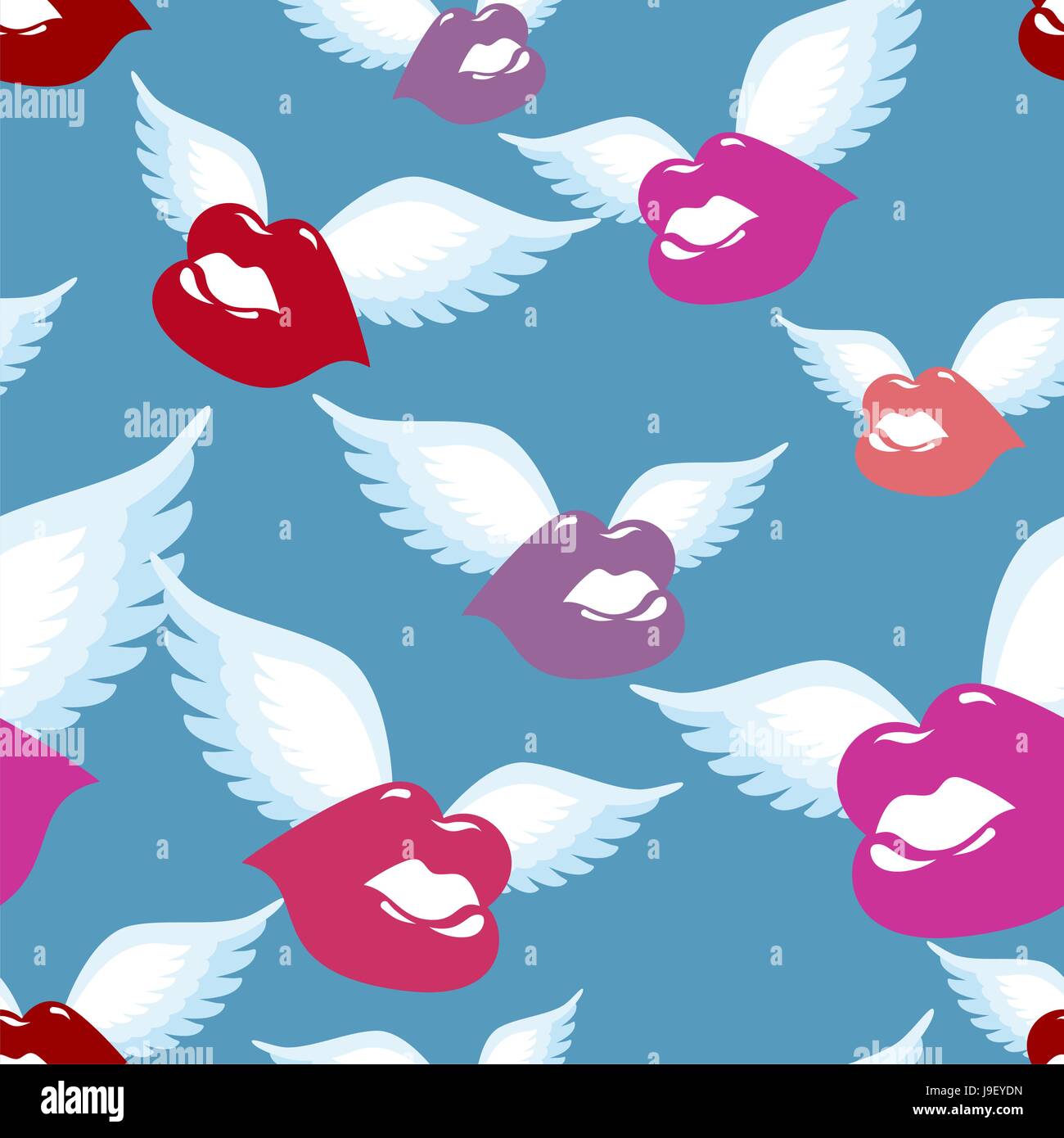 Winged Kiss seamless pattern. Kiss with wings background. Fabric ...