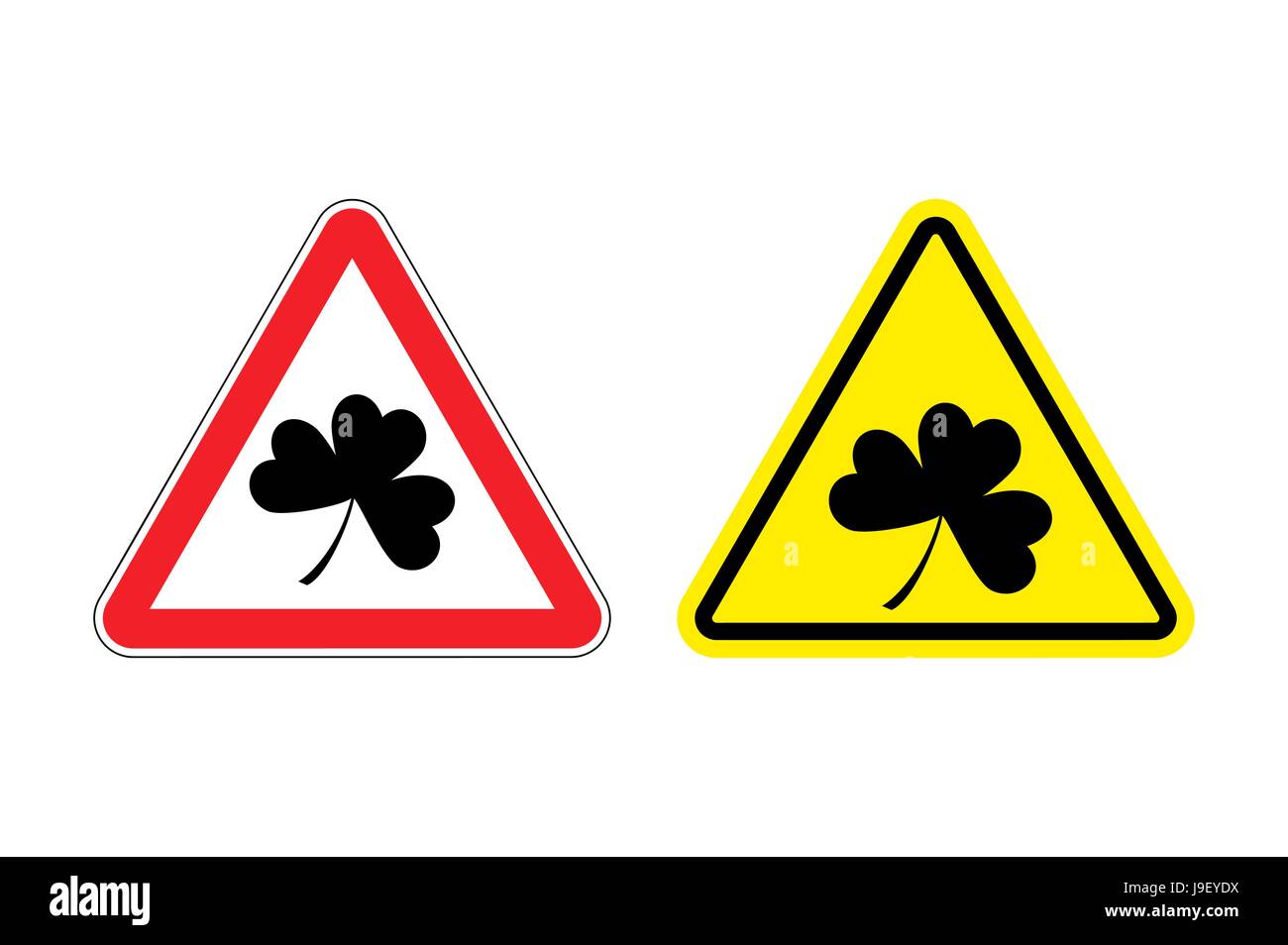 Warning sign clover. Hazard yellow sign Shamrock. Clover in red ...