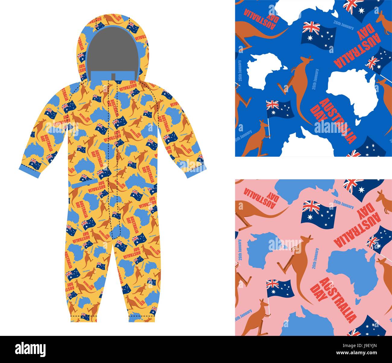 Australia day kids overall. Textures set Kangaroo and map of Australia ...