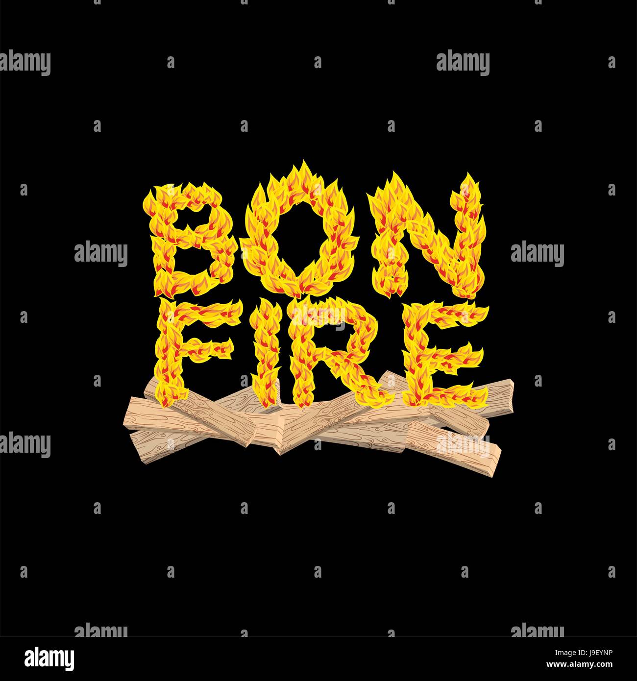 Bonfire typography. Fire letters. Burning Boards. Flame lettering Stock ...