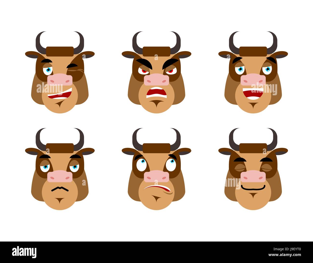 Emotions cow. Set expressions avatar bull. Good and evil. Discouraged ...