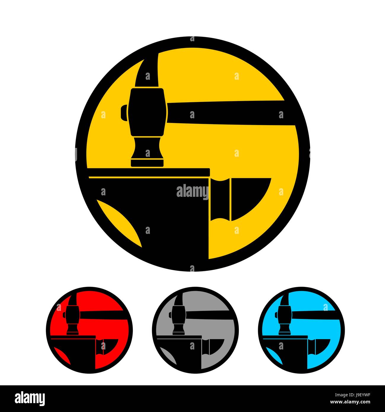 Blacksmithing emblem. Logo for smithy. Wrought iron. Hammer and anvil ...