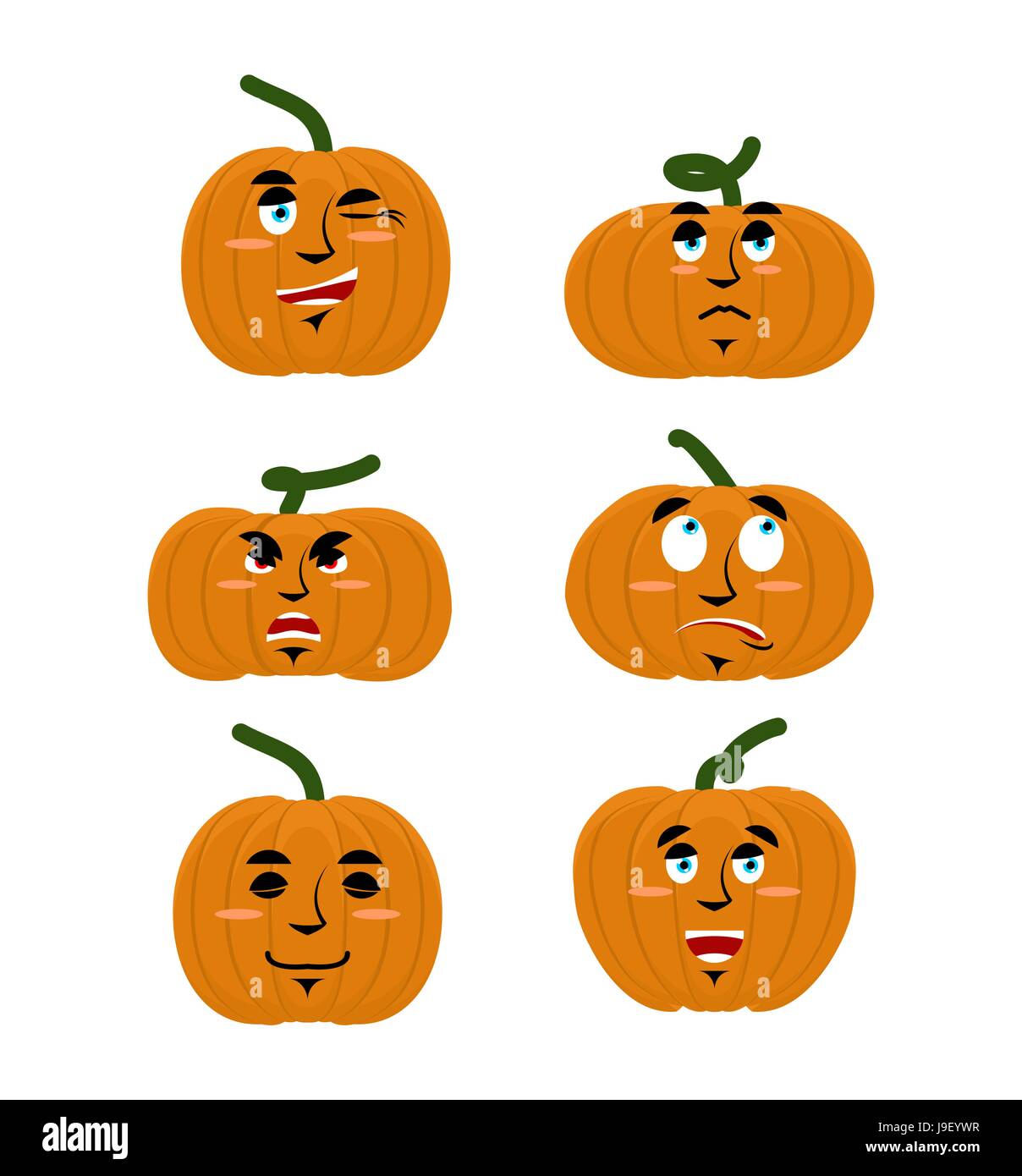 Emotions pumpkin. Set expressions avatar for Halloween. Good and evil ...