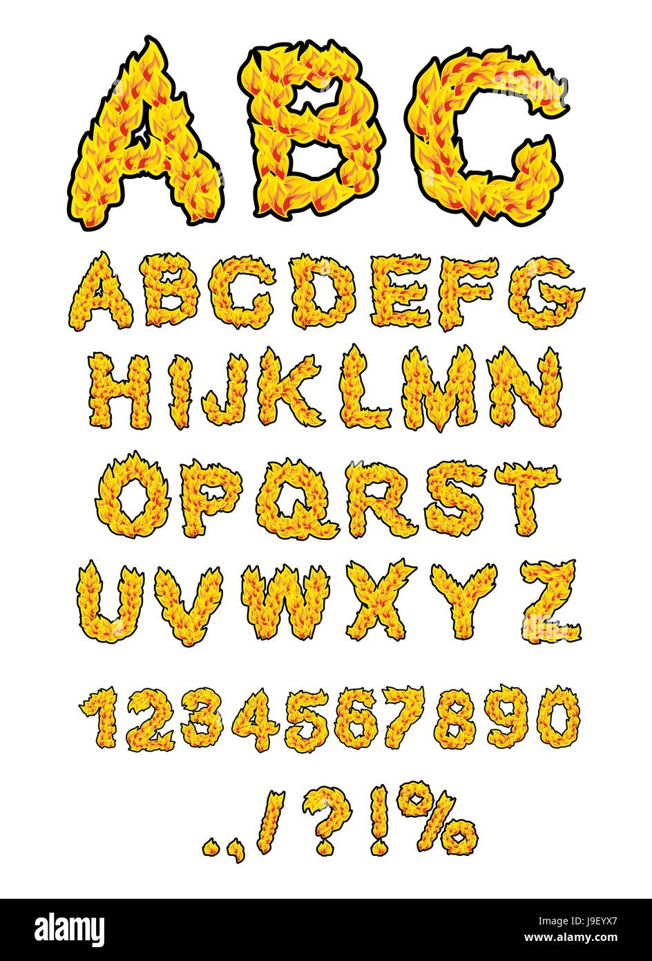 Fire ABC. Flame Alphabet. Fiery letters. Burning font. Hot typography ...