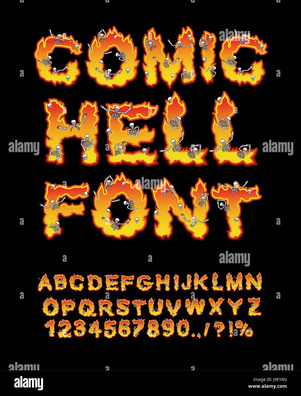 Comic Hell font. inferno ABC. Fire letters. Sinners in hellfire ...