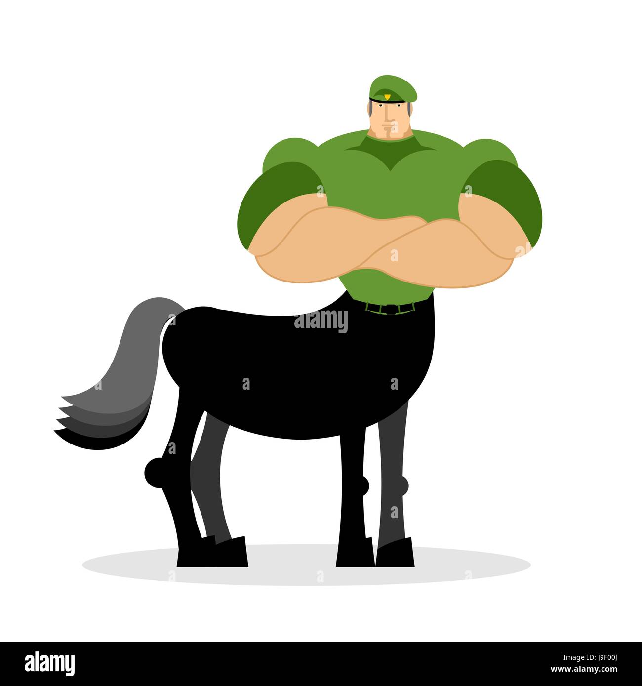 Centaur soldier in green beret. Military mythical creature. Half horse ...