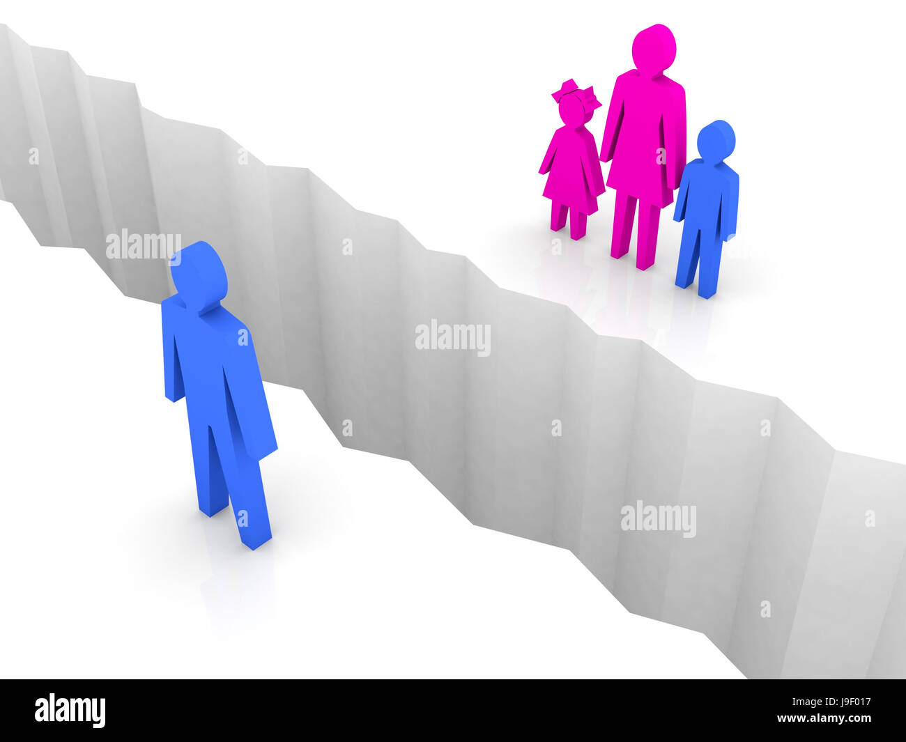 Man and woman with children split on sides, separation crack. Concept ...
