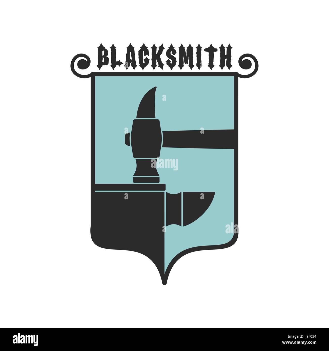Blacksmithing emblem. Logo for smithy. Wrought iron. Hammer and anvil ...