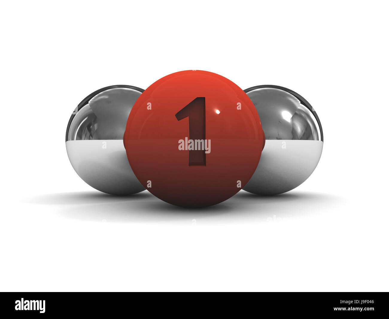 Chrome balls with the red leader in front. Concept 3D illustration ...