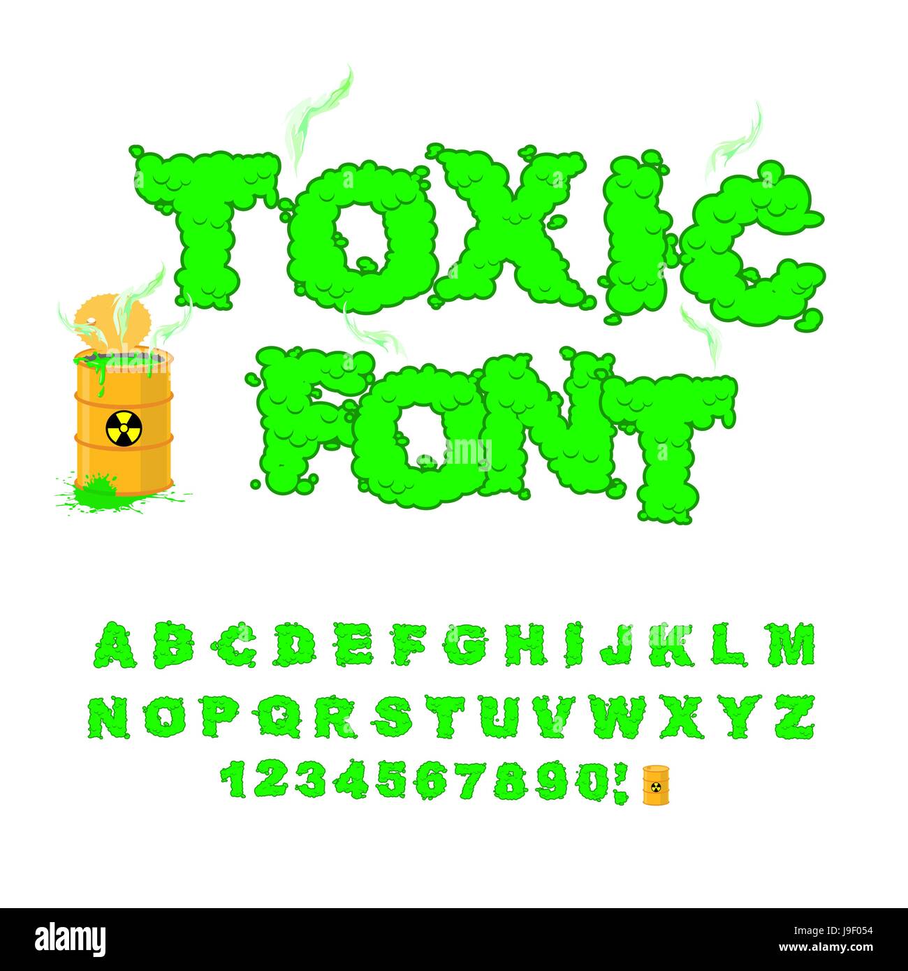 Toxic font. Green alphabet nuclear waste. Venomous acid alphabet ...