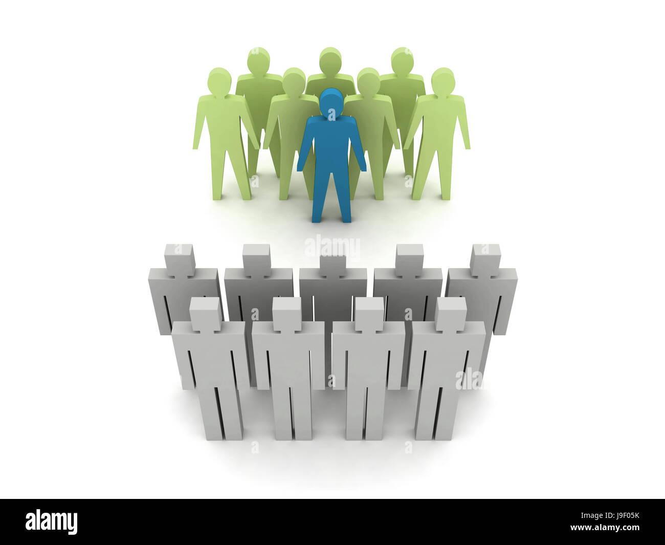 Team with leader versus team without leader, crowd. Concept 3D ...
