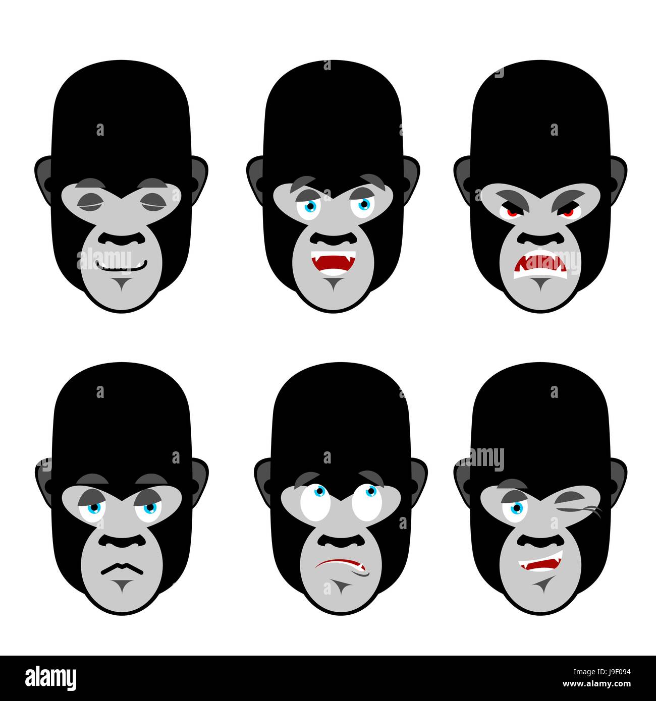 Gorilla emotions. Set expressions avatar monkey. Good and evil beast ...