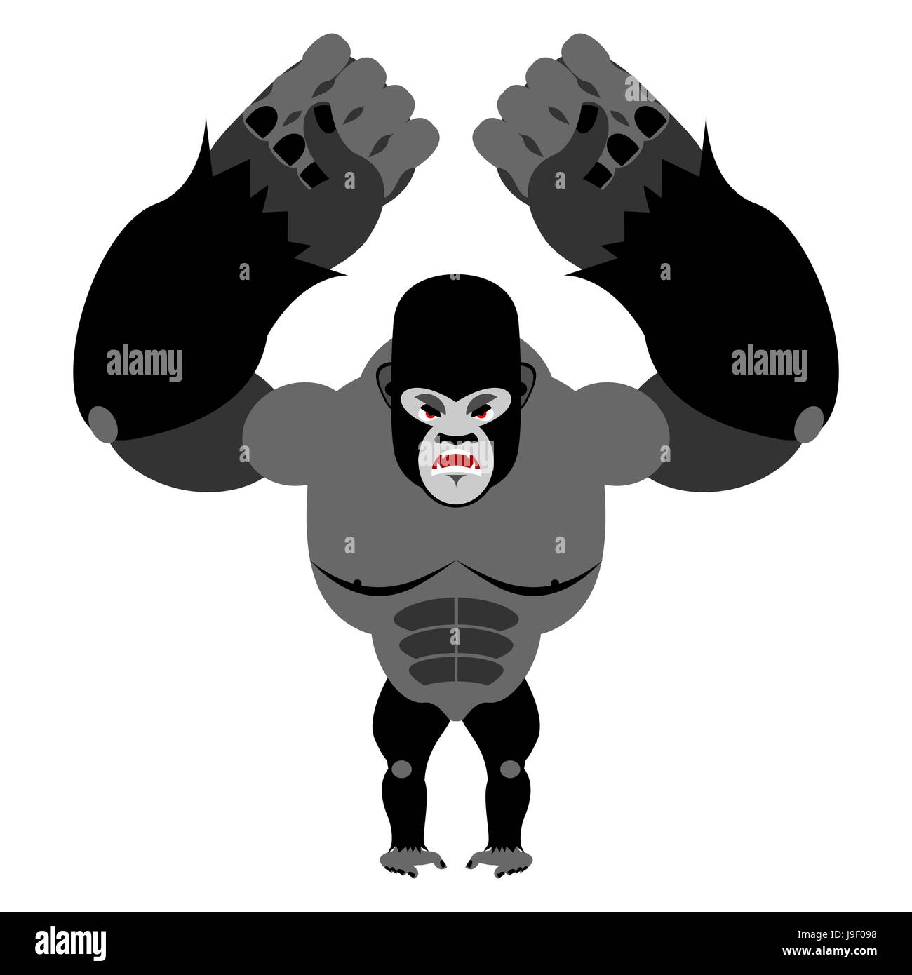 Angry gorilla on its hind legs. Aggressive Monkey on white background ...