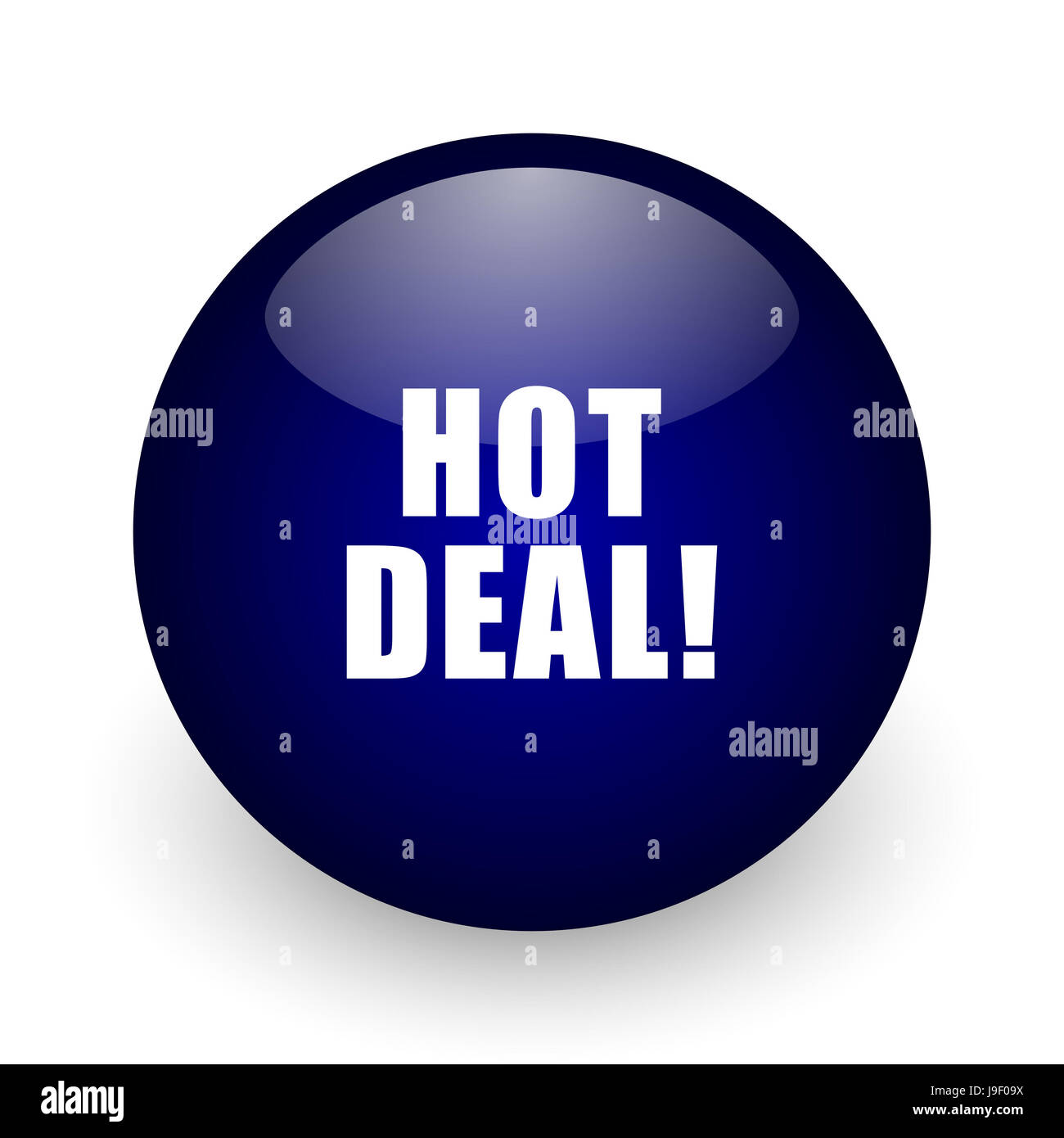 Hot deal blue glossy ball web icon on white background. Round 3d render ...