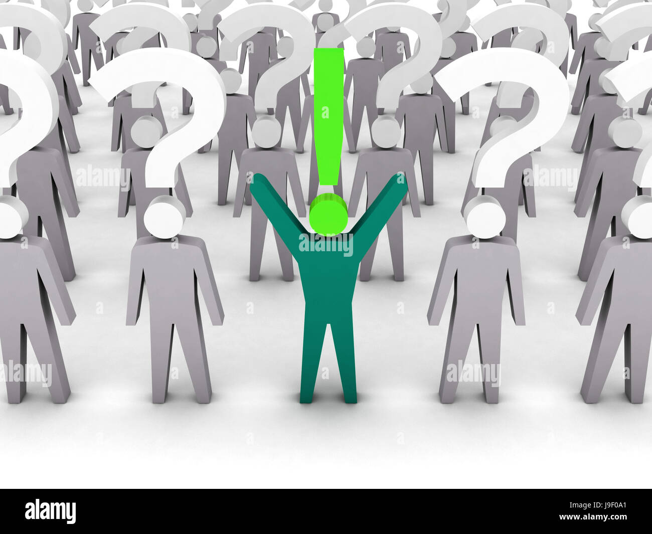 One man with exclamation mark and a lot of men with question marks ...