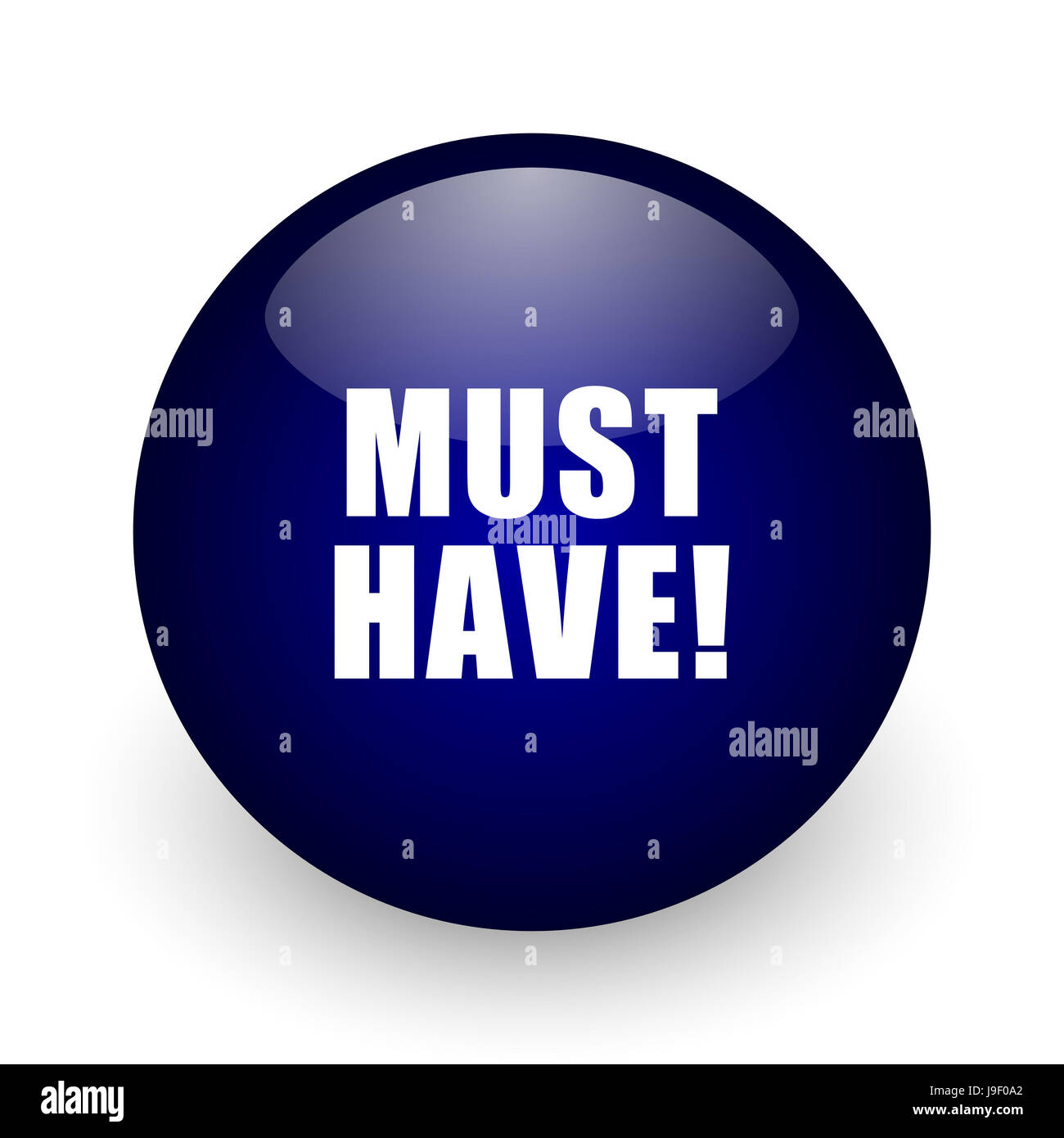 Must have blue glossy ball web icon on white background. Round 3d ...