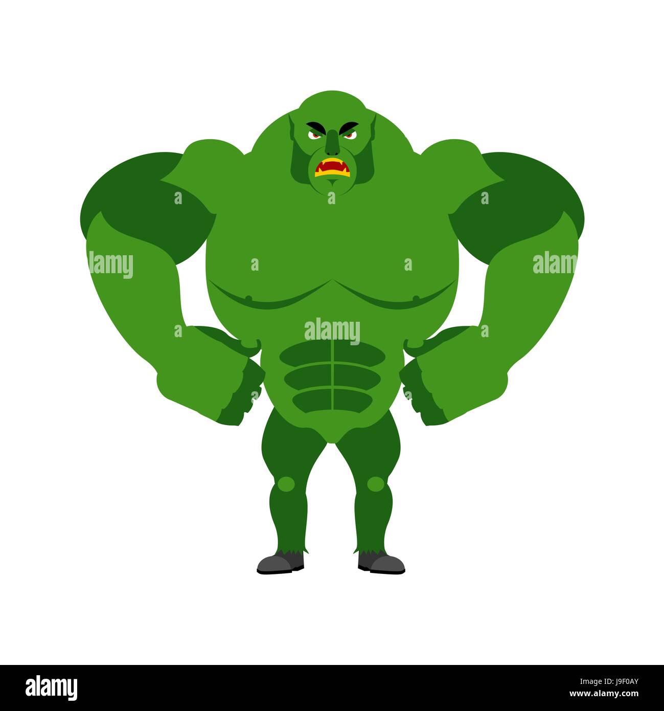 Angry ogre. Aggressive Green Troll on white background. Wild evil ...