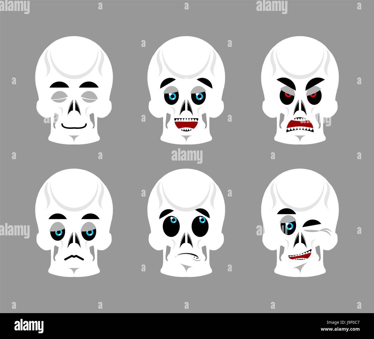 Emotions skull. Set expressions avatar skeleton. Good and evil dead ...