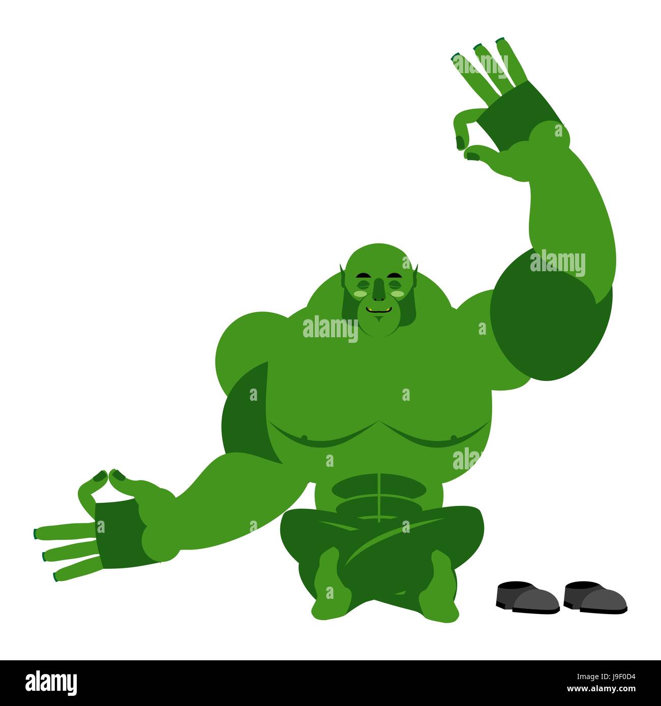 Ogre meditating. Goblin on white background. Status of nirvana and ...