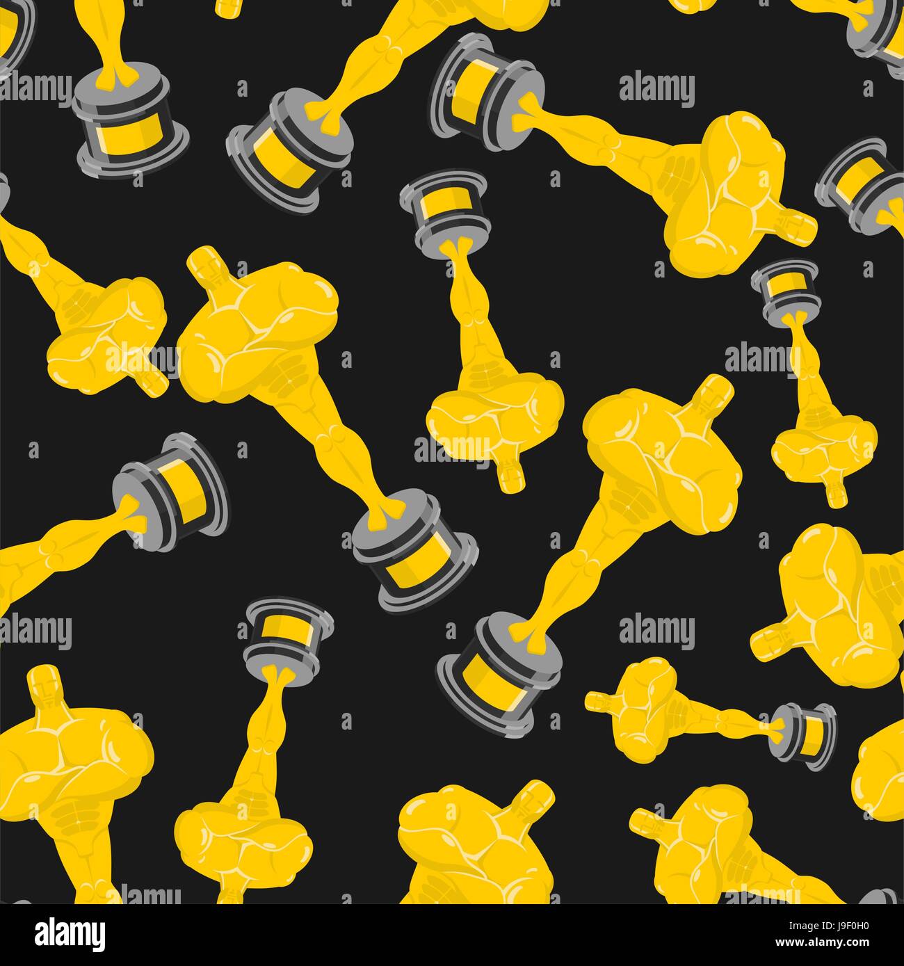 Golden statuette seamless pattern. Background yellow figure on pedestal ...