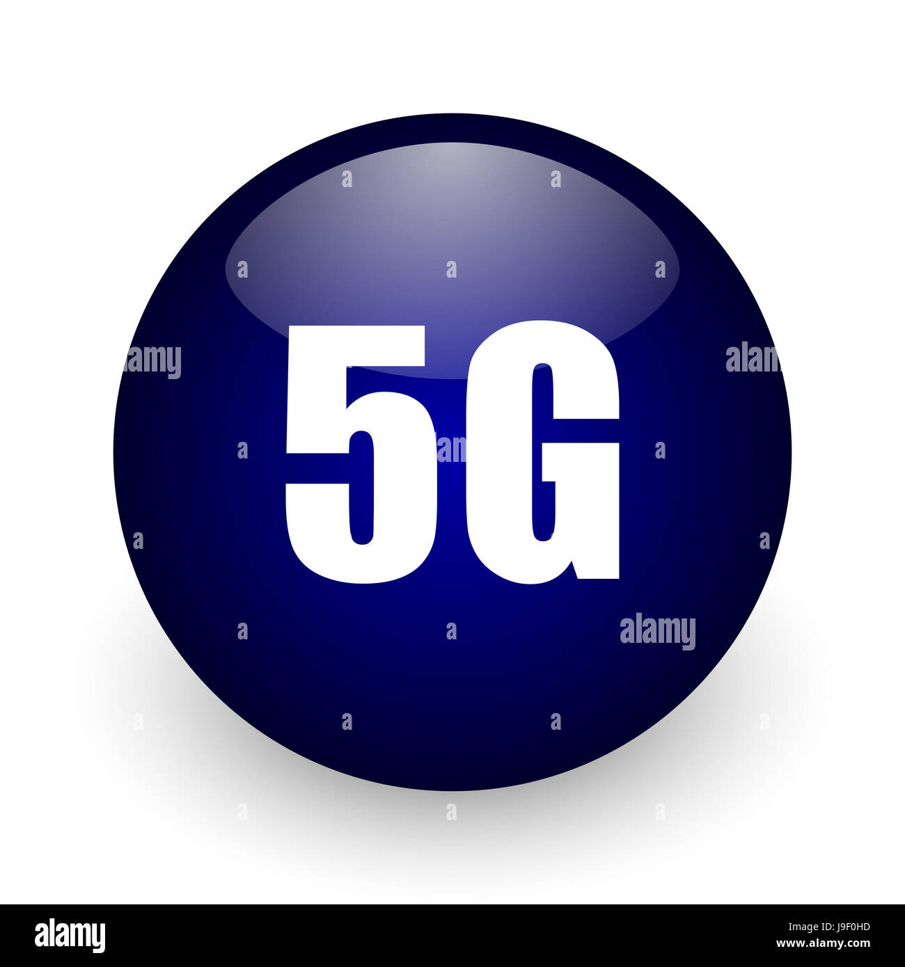 5g blue glossy ball web icon on white background. Round 3d render ...