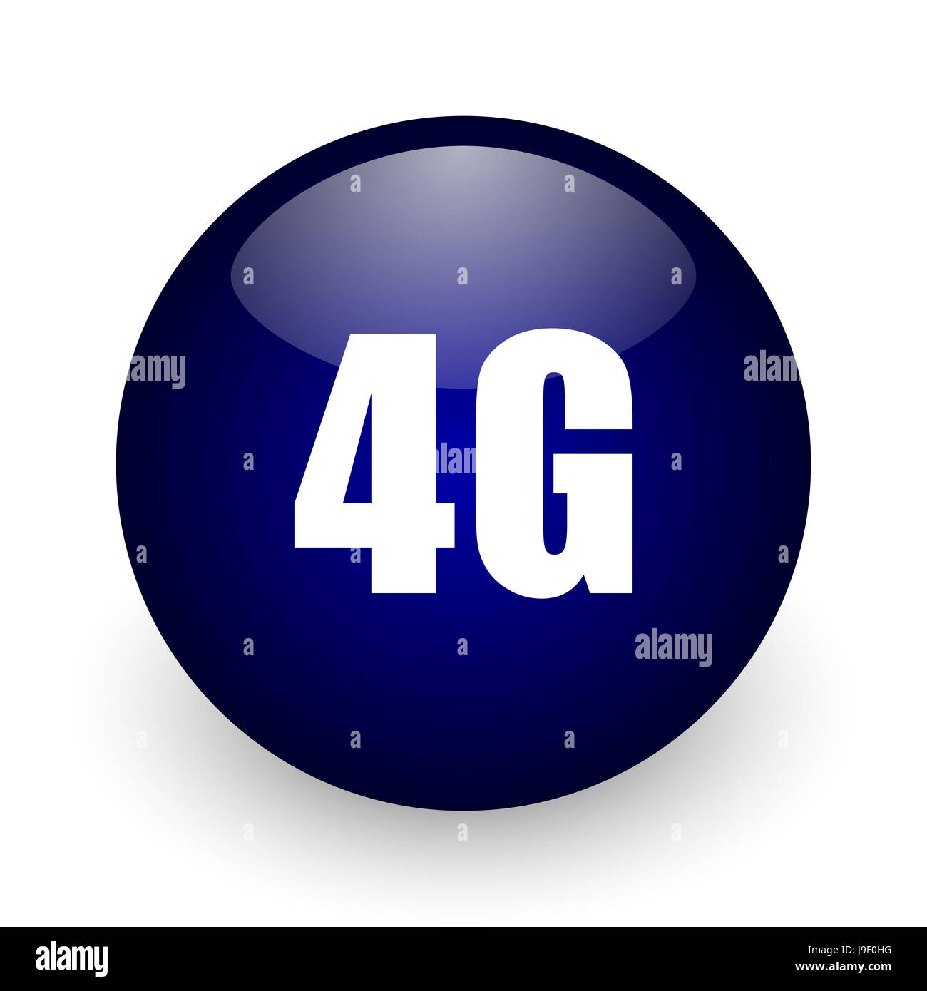 4g blue glossy ball web icon on white background. Round 3d render ...