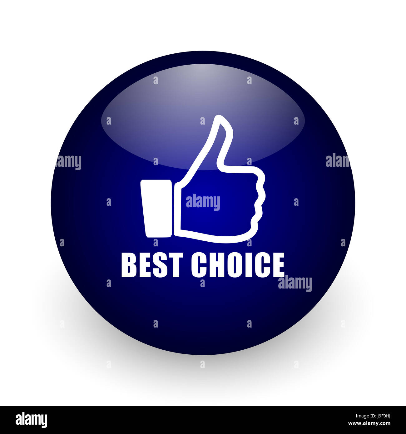 Best choice blue glossy ball web icon on white background. Round 3d ...